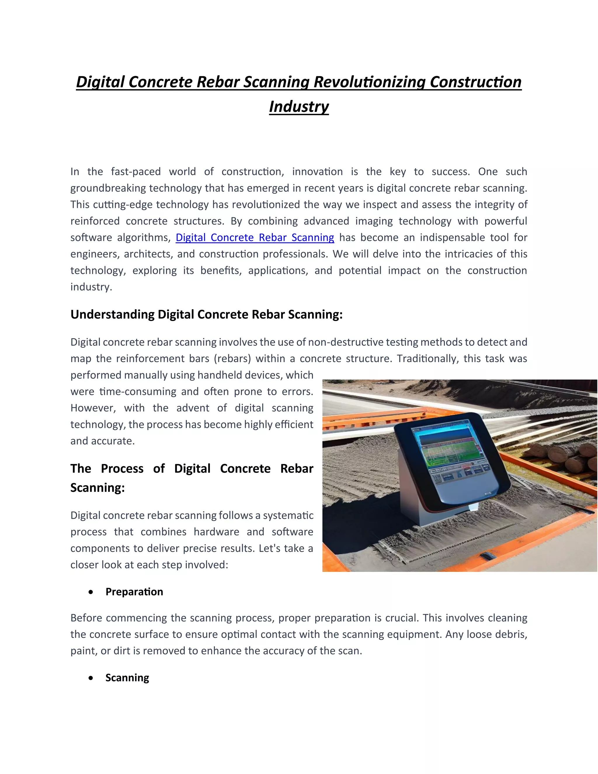 Digital Concrete Rebar Scanning Revolutionizing Construction Industry | PDF
