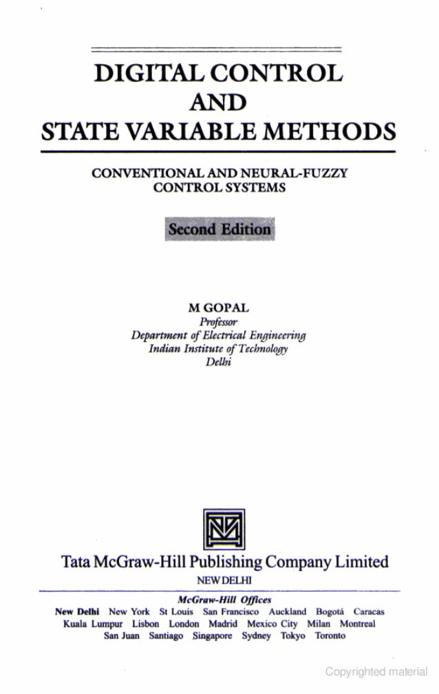 Digital control and state variable methods by m gopal | PDF