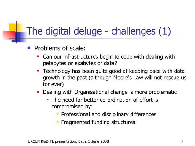 Managing and exploiting the digital deluge: issues, challenges and ...