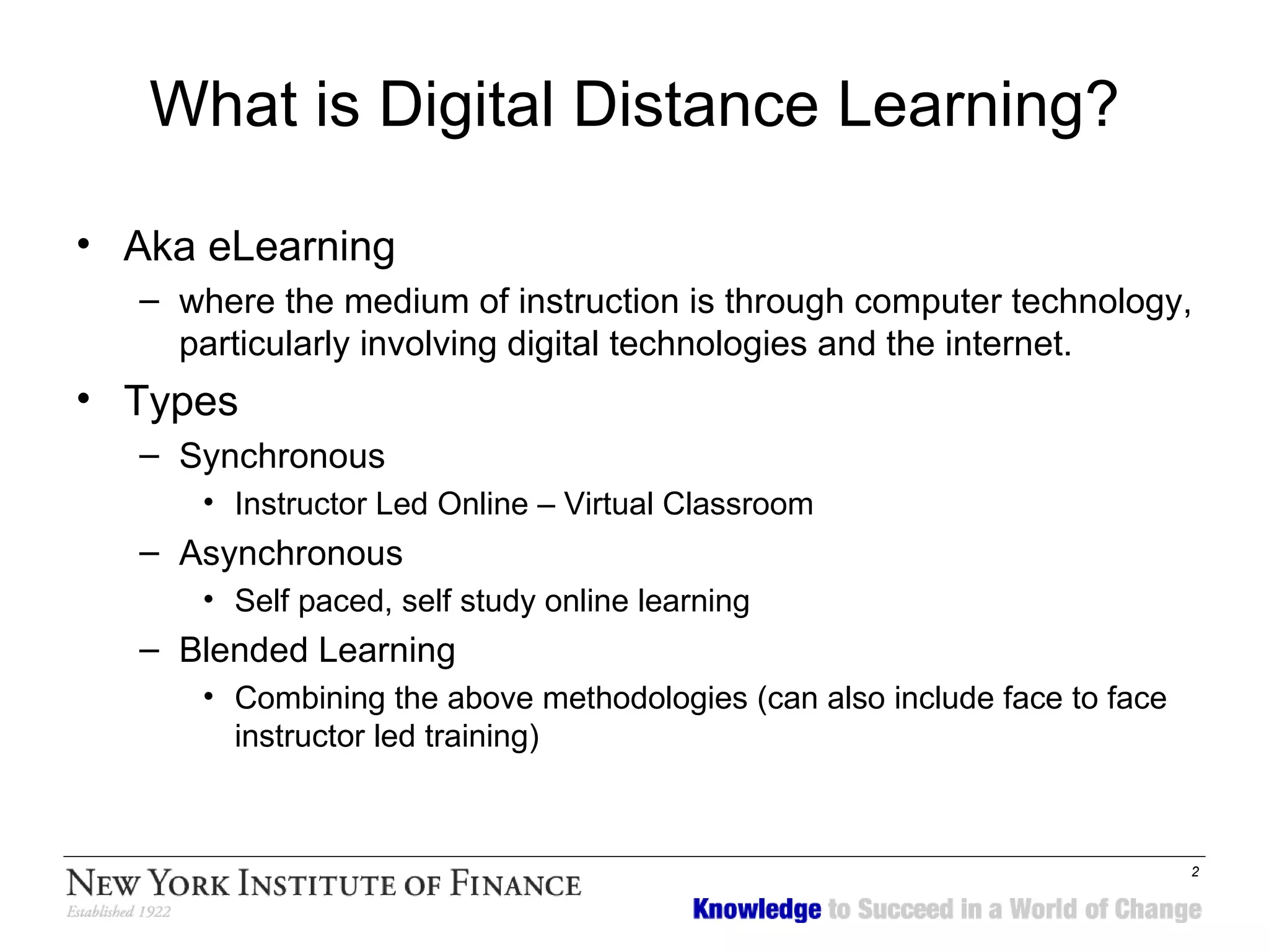 Digital Distance Learning at NYIF | PPT