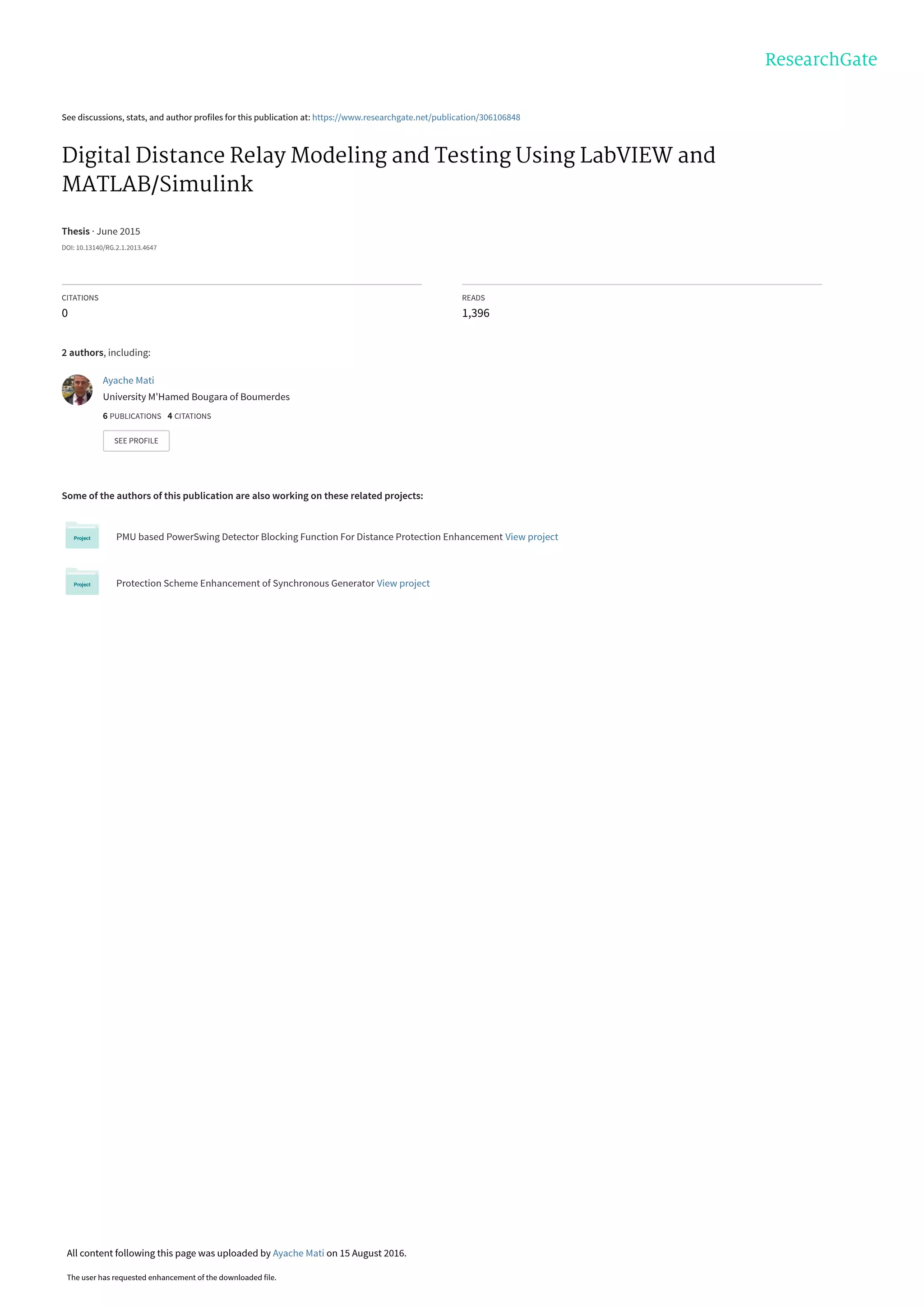 Digital distancerelaymodelingandtestingusinglabvie wandmatlabsimulink | PDF
