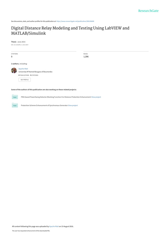 Digital distancerelaymodelingandtestingusinglabvie wandmatlabsimulink | PDF