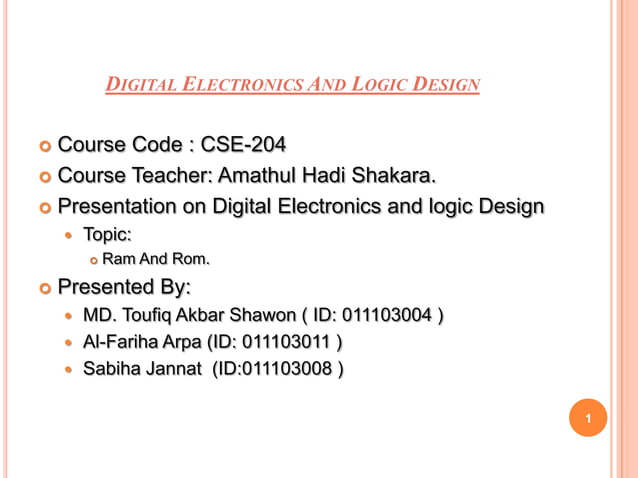 Digital electronics and logic design | PPTX | Data Storage and Warehousing | Computing