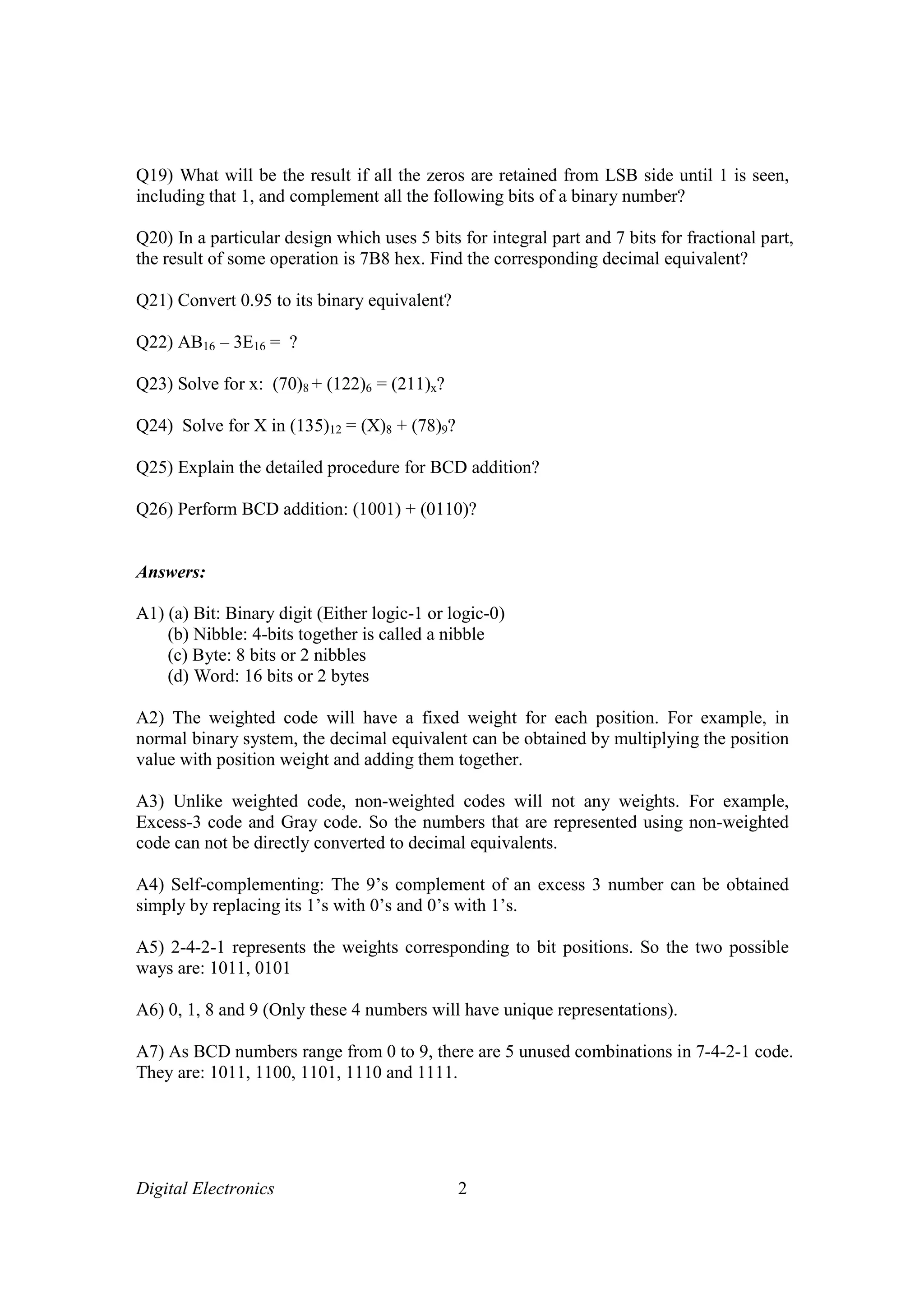 Digital Electronics Questions and Answers | PDF