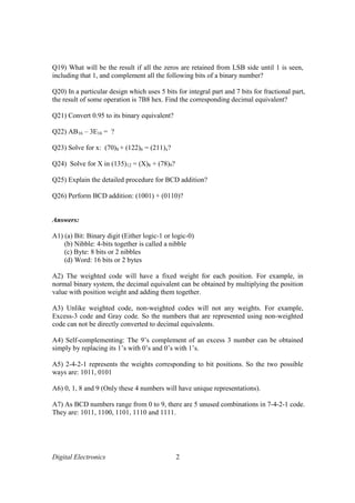 Digital Electronics Questions and Answers | PDF