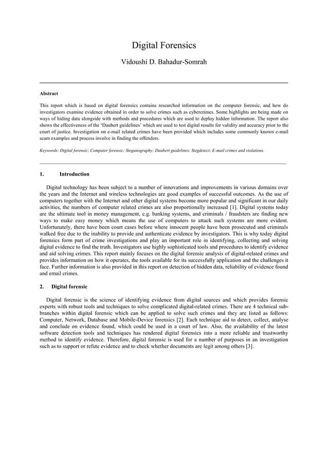 Digital forensics | DOCX | Crime & Harmful Acts to Individuals, Society ...