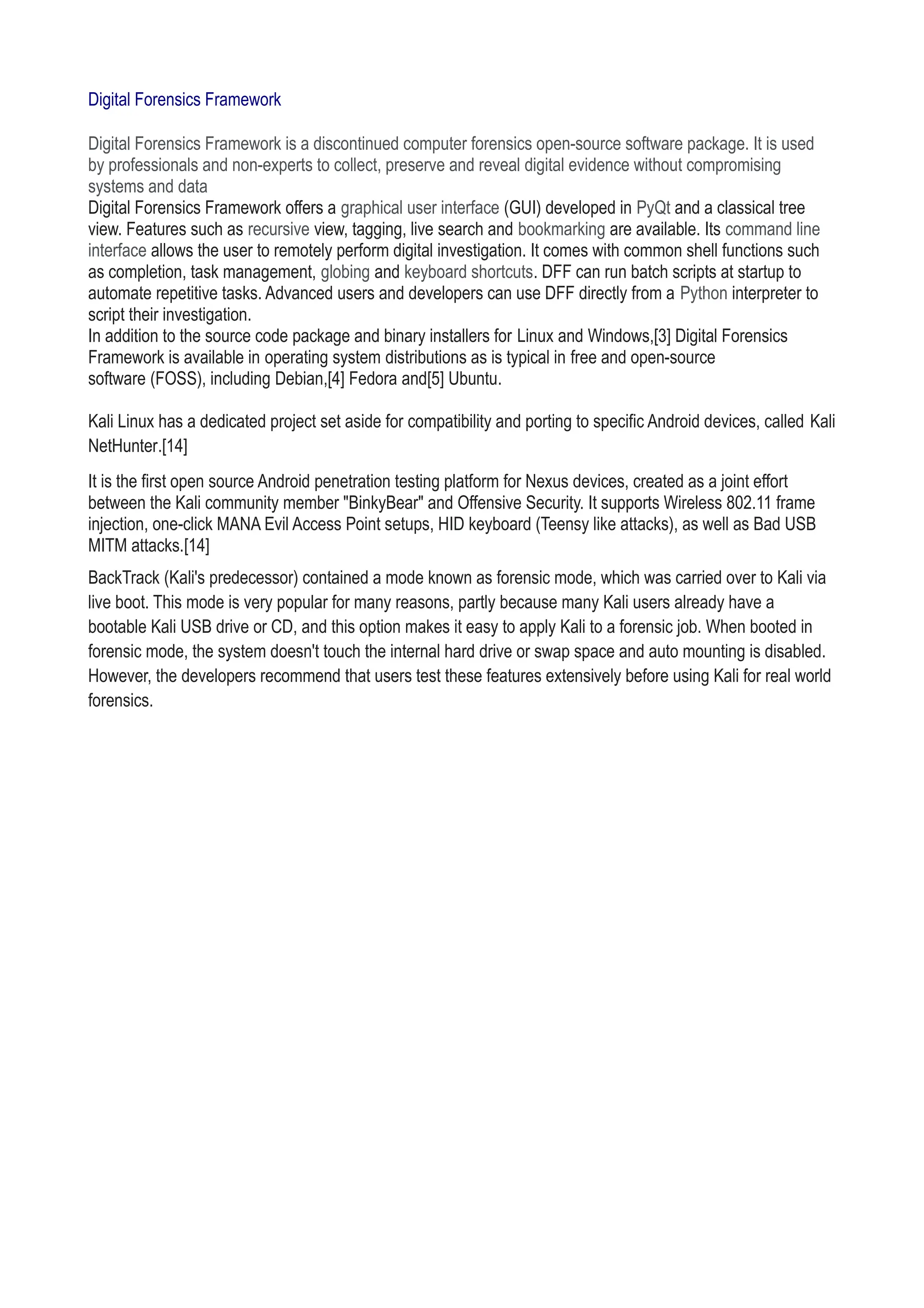 Digital forensics framework tool is used to investigate | DOC