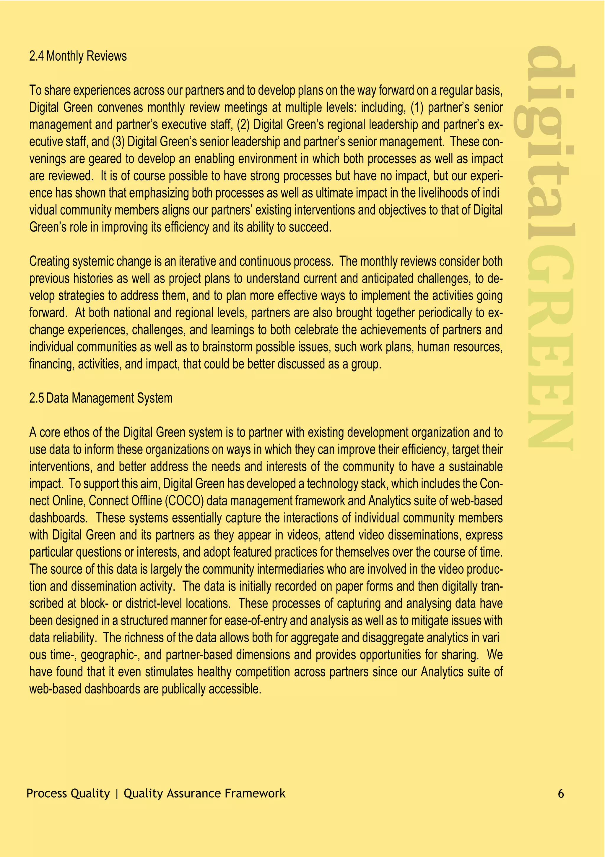 Digital green - Quality Assurance Framework (QFA) | PDF