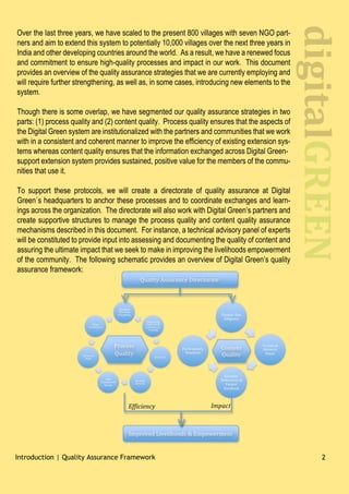 Digital green - Quality Assurance Framework (QFA) | PDF