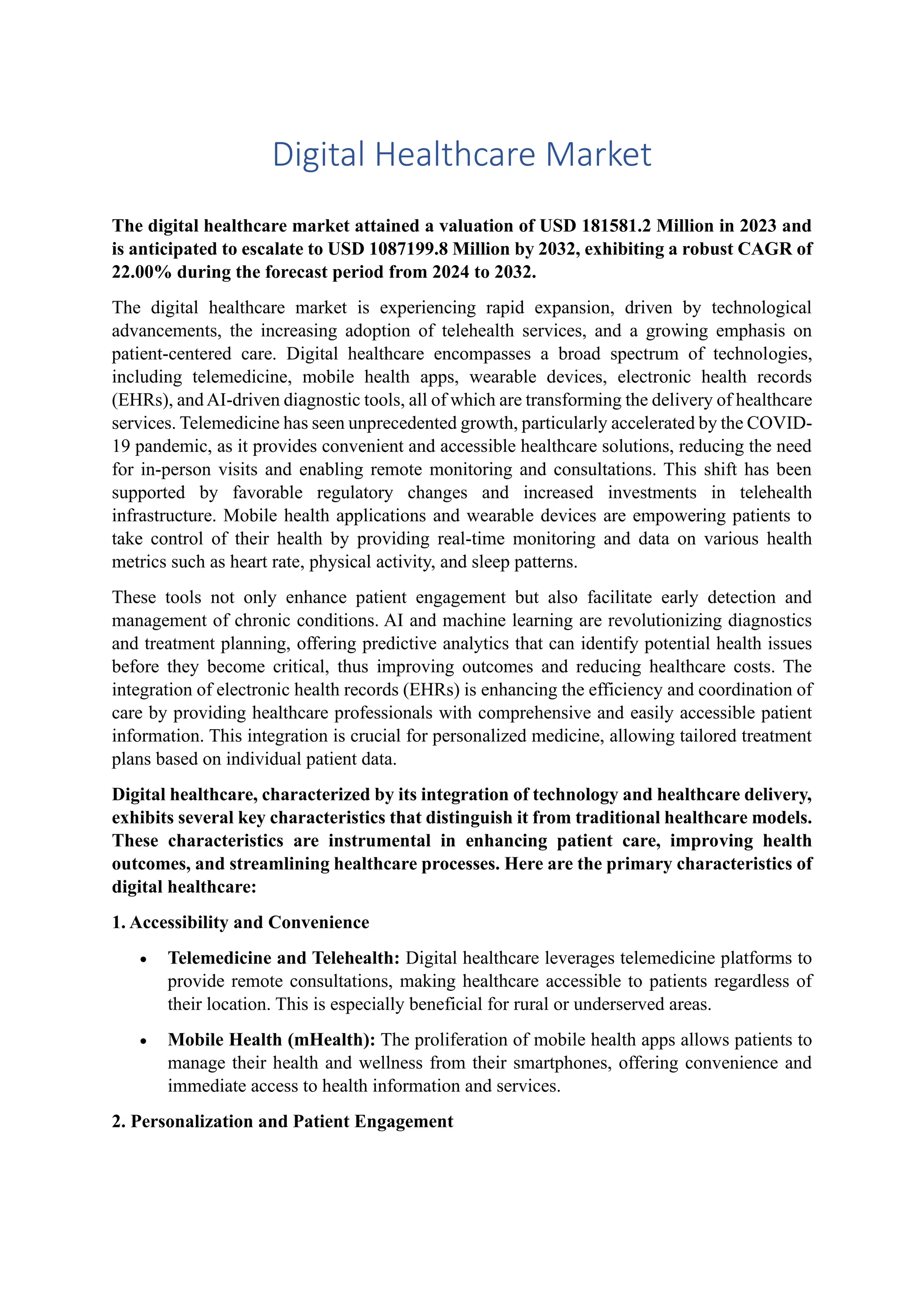 Digital Healthcare Market Key Industry Dynamics, Analysis and Key ...