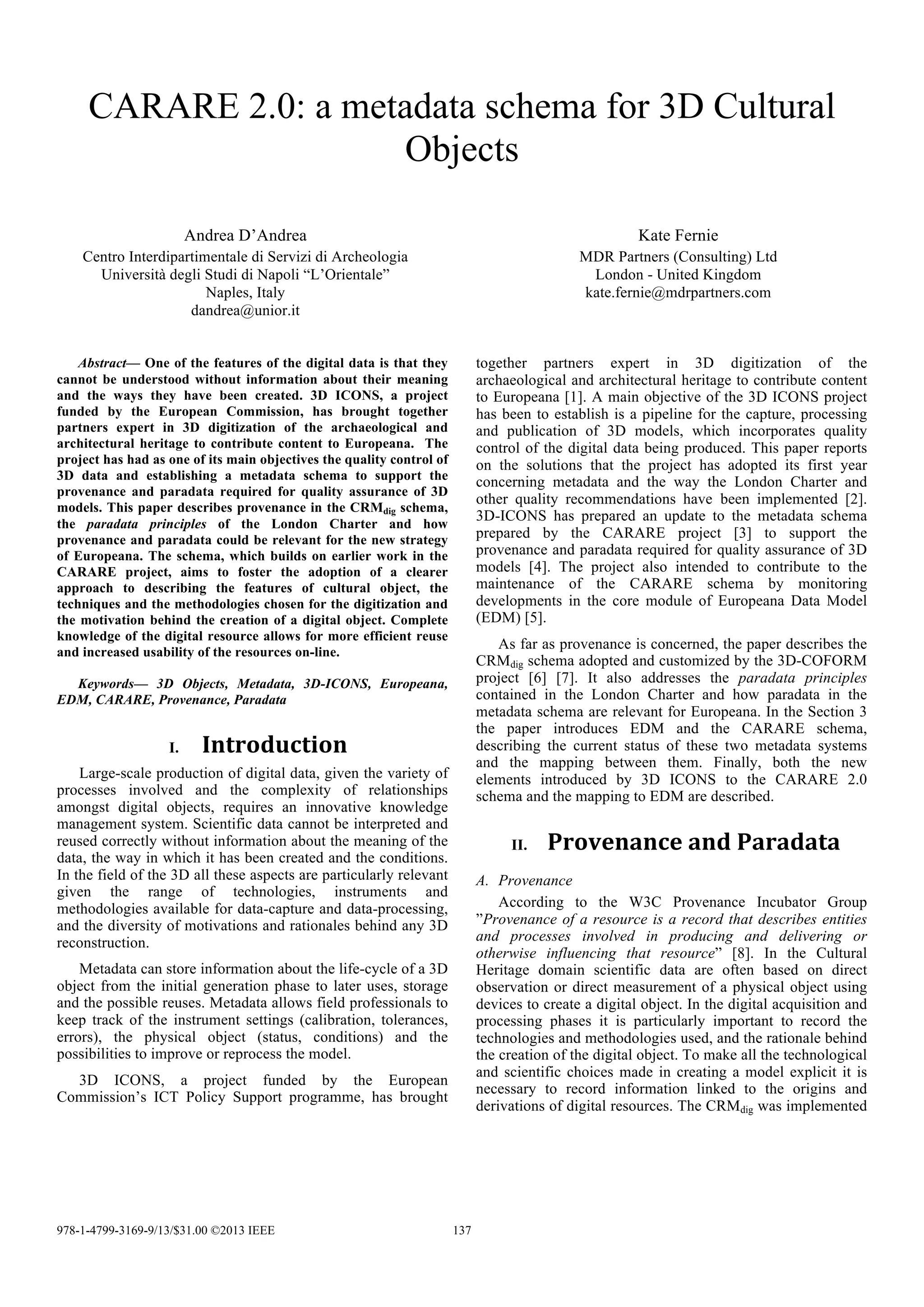 CARARE 2.0: Metadata schema for 3D Cultural Objects | PDF | Databases ...
