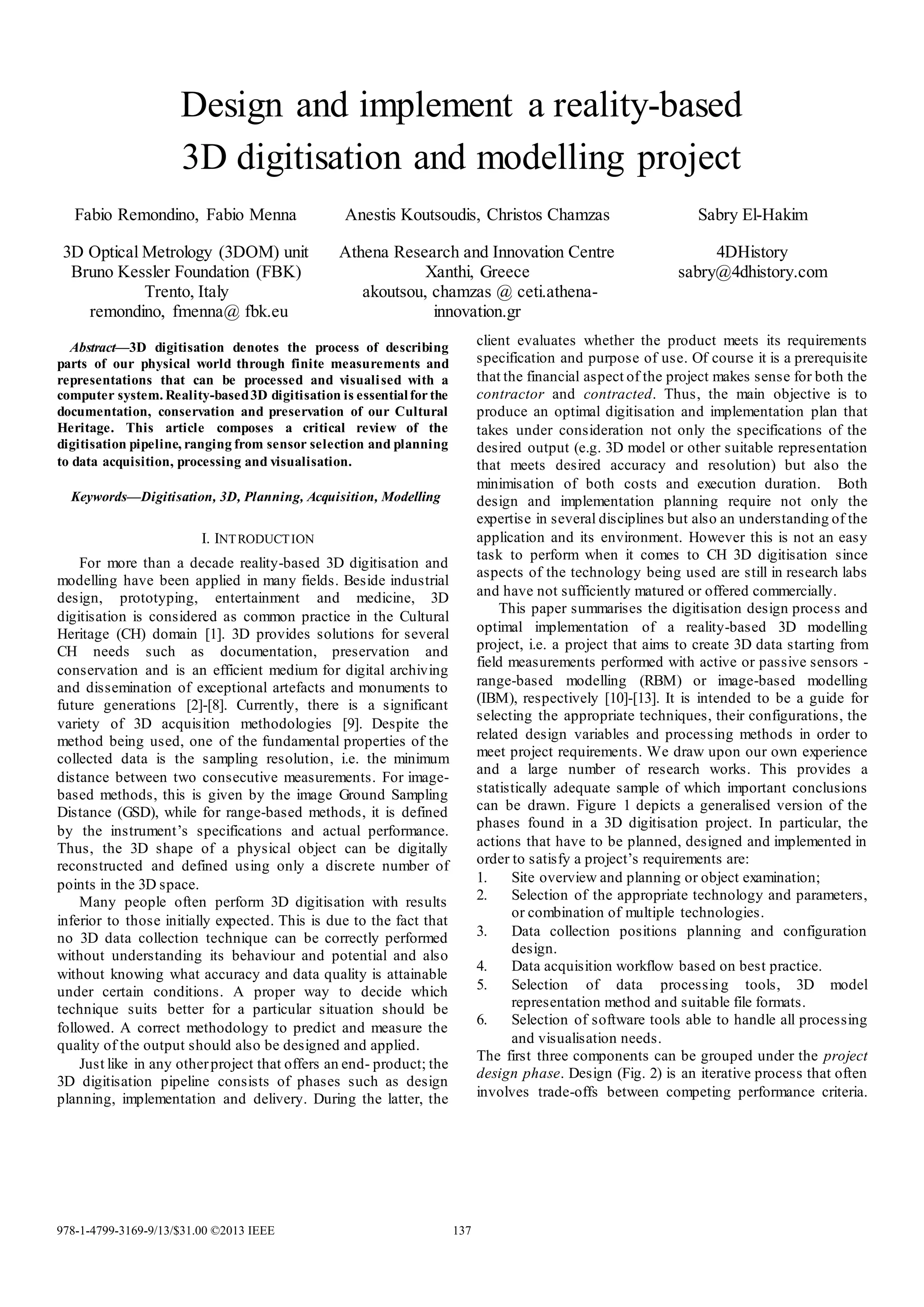 Design and implement a reality-based 3D digitisation and modelling ...