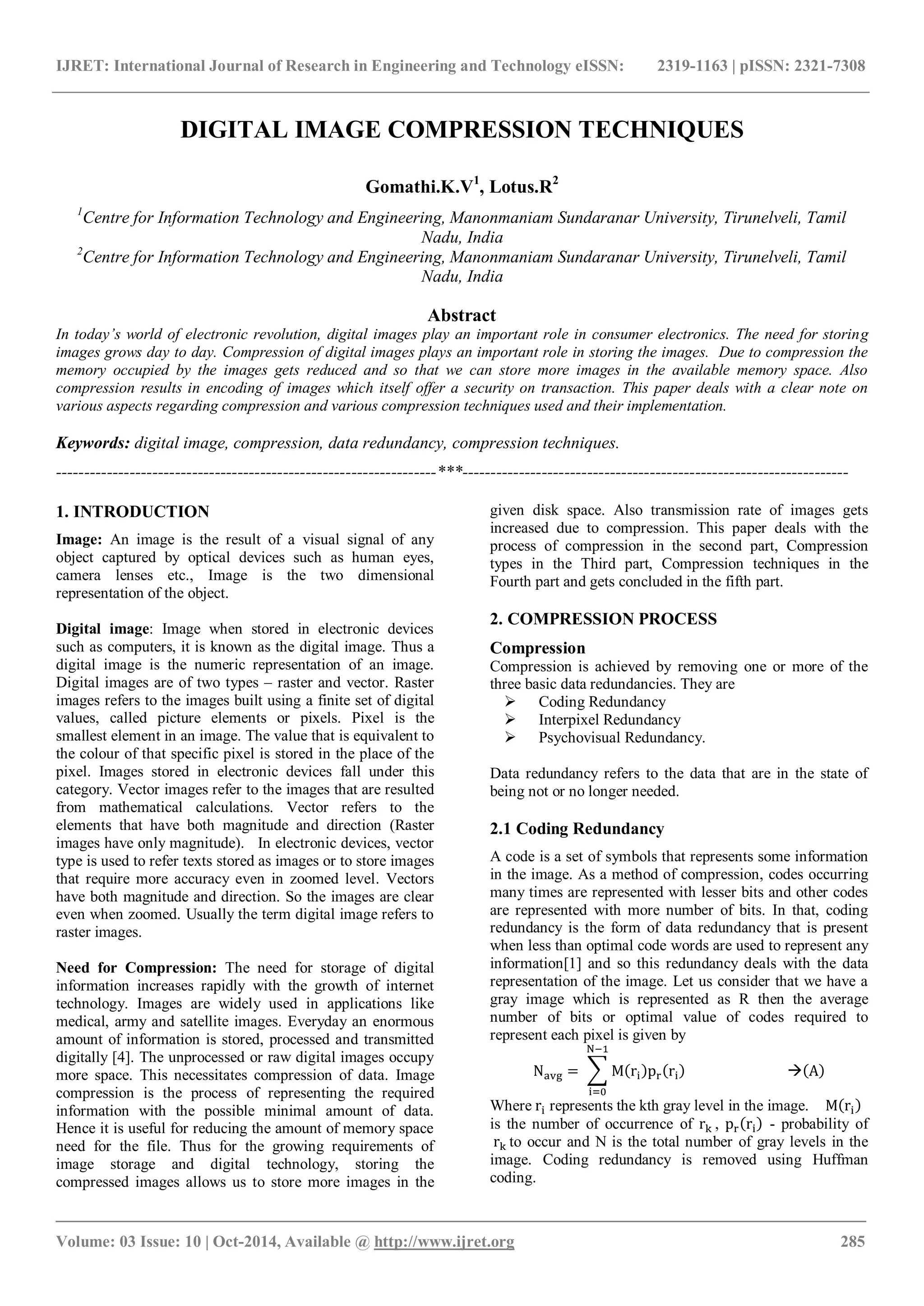 Digital image compression techniques | PDF