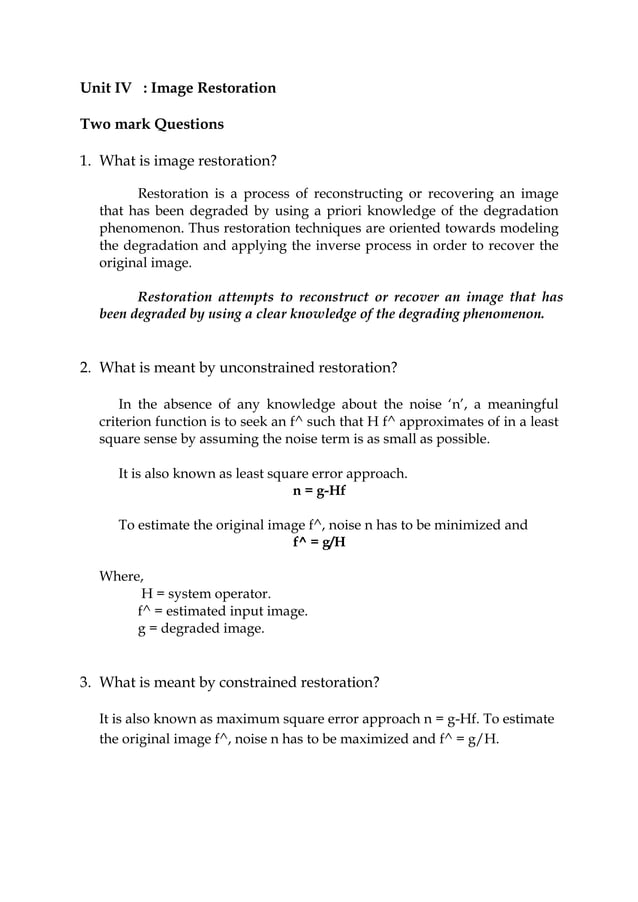 Digital Image Processing - Image Restoration | PDF | Photo Editing Software | Computer Software ...