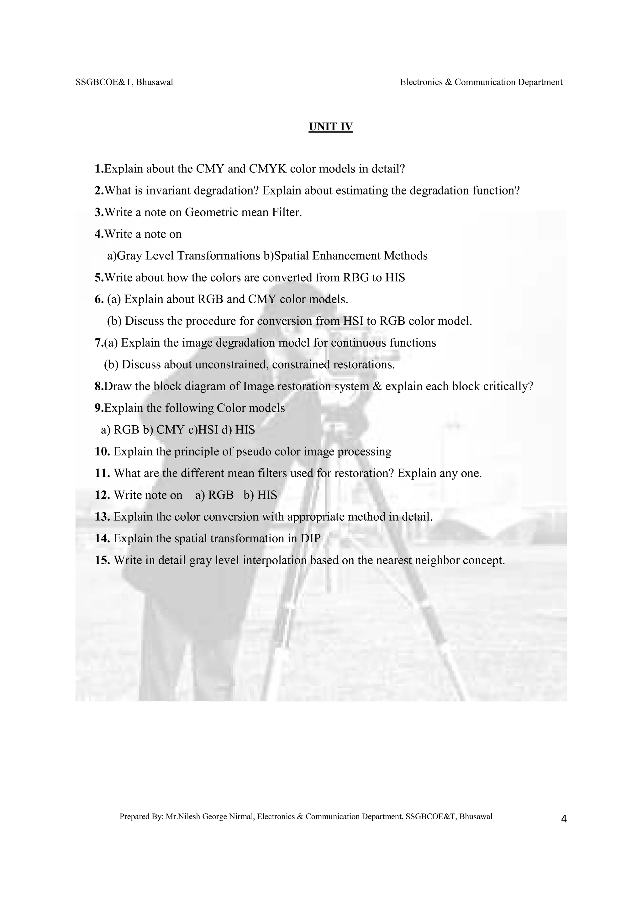 Digital image processing question bank | PDF