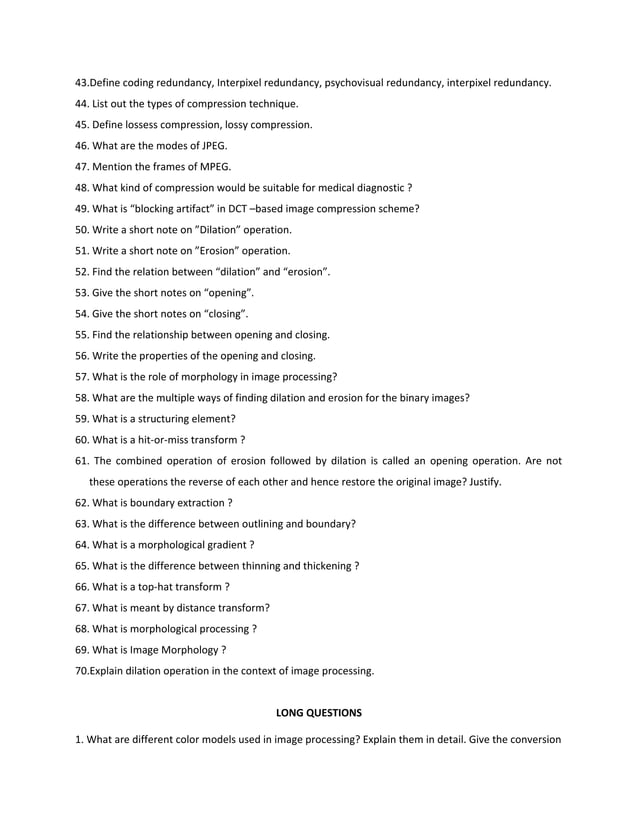 Digital image processing questions | DOC