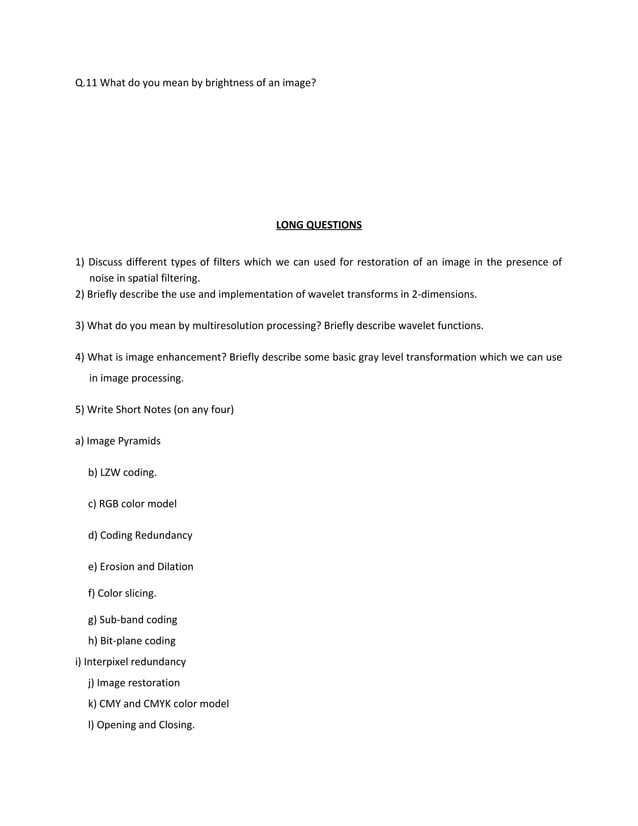 Digital image processing questions | DOC