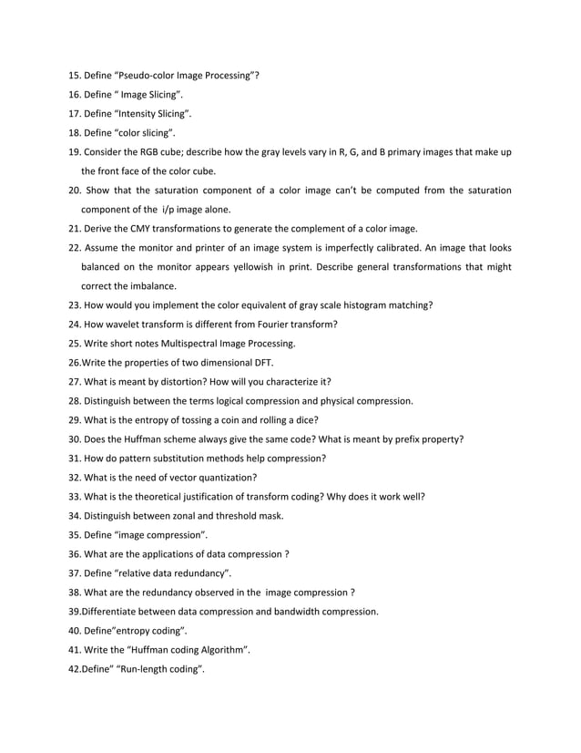 Digital image processing questions | DOC