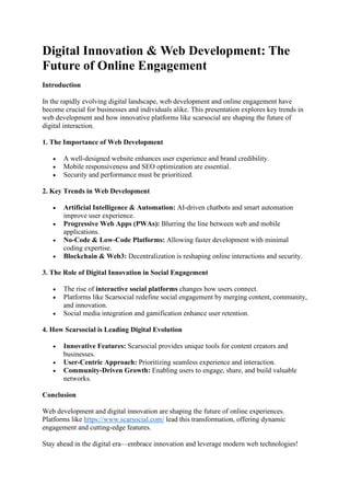 Digital Innovation & Web Development: The Future of Online Engagement | PDF
