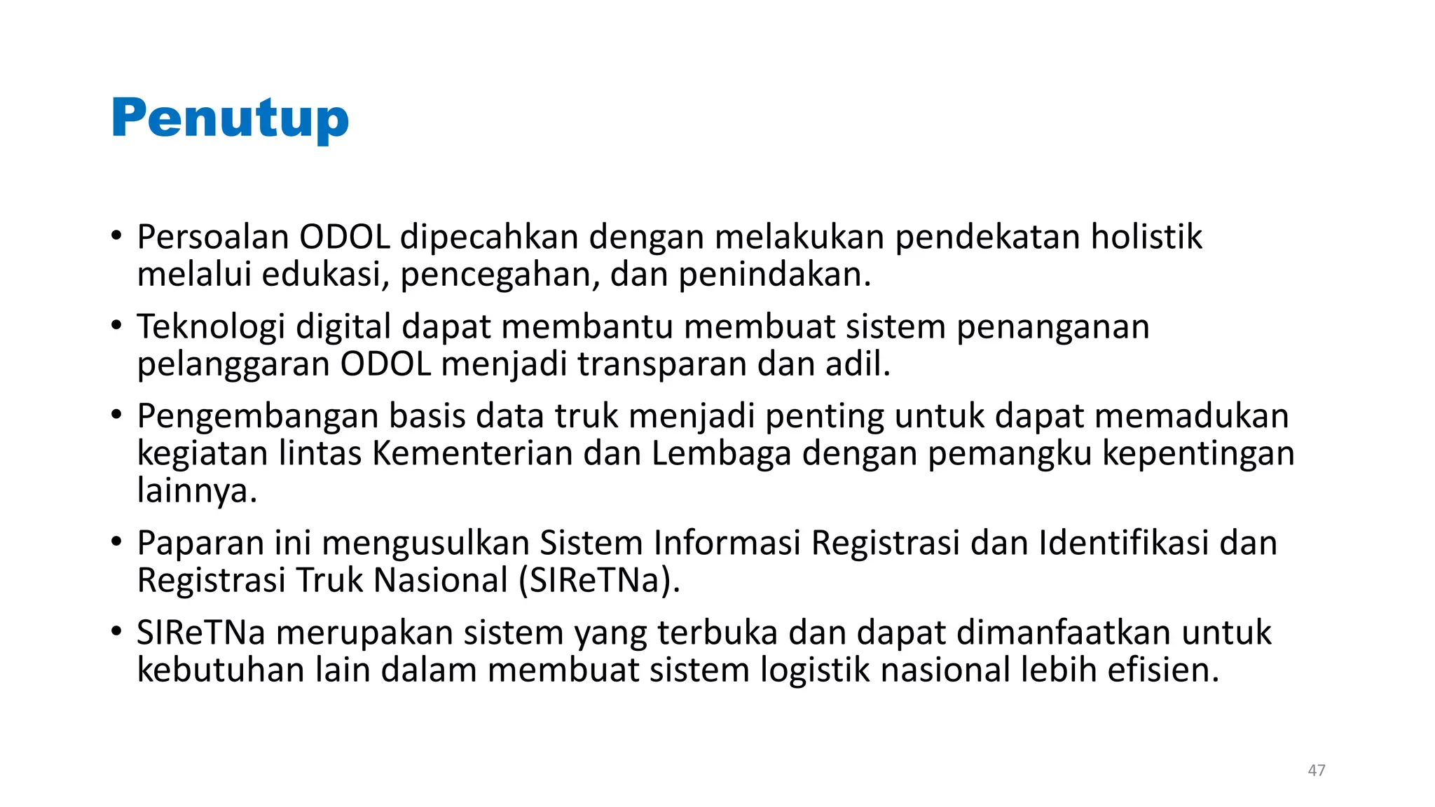 Digitalisasi penanggulangan ODOL (Over Dimension Over Load) | PDF