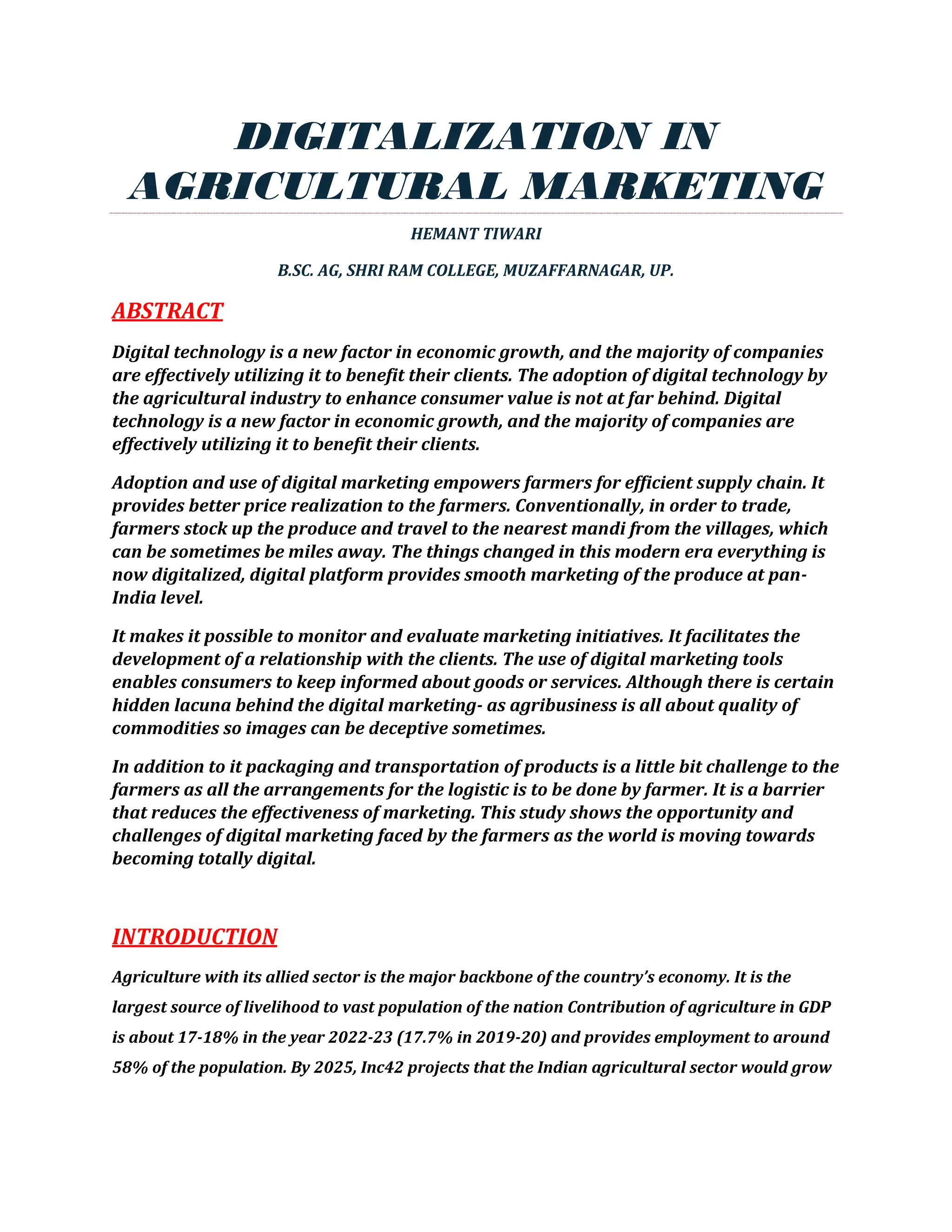 DIGITALIZATION IN AGRICULTURAL MARKETING ( HEMANT TIWARI).pdf