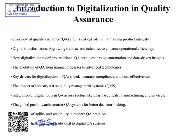 DIGITALIZATION IN QUALITY ASSURANCE.PPT. | PDF