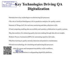 DIGITALIZATION IN QUALITY ASSURANCE.PPT. | PDF