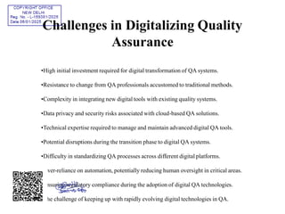 DIGITALIZATION IN QUALITY ASSURANCE.PPT. | PDF
