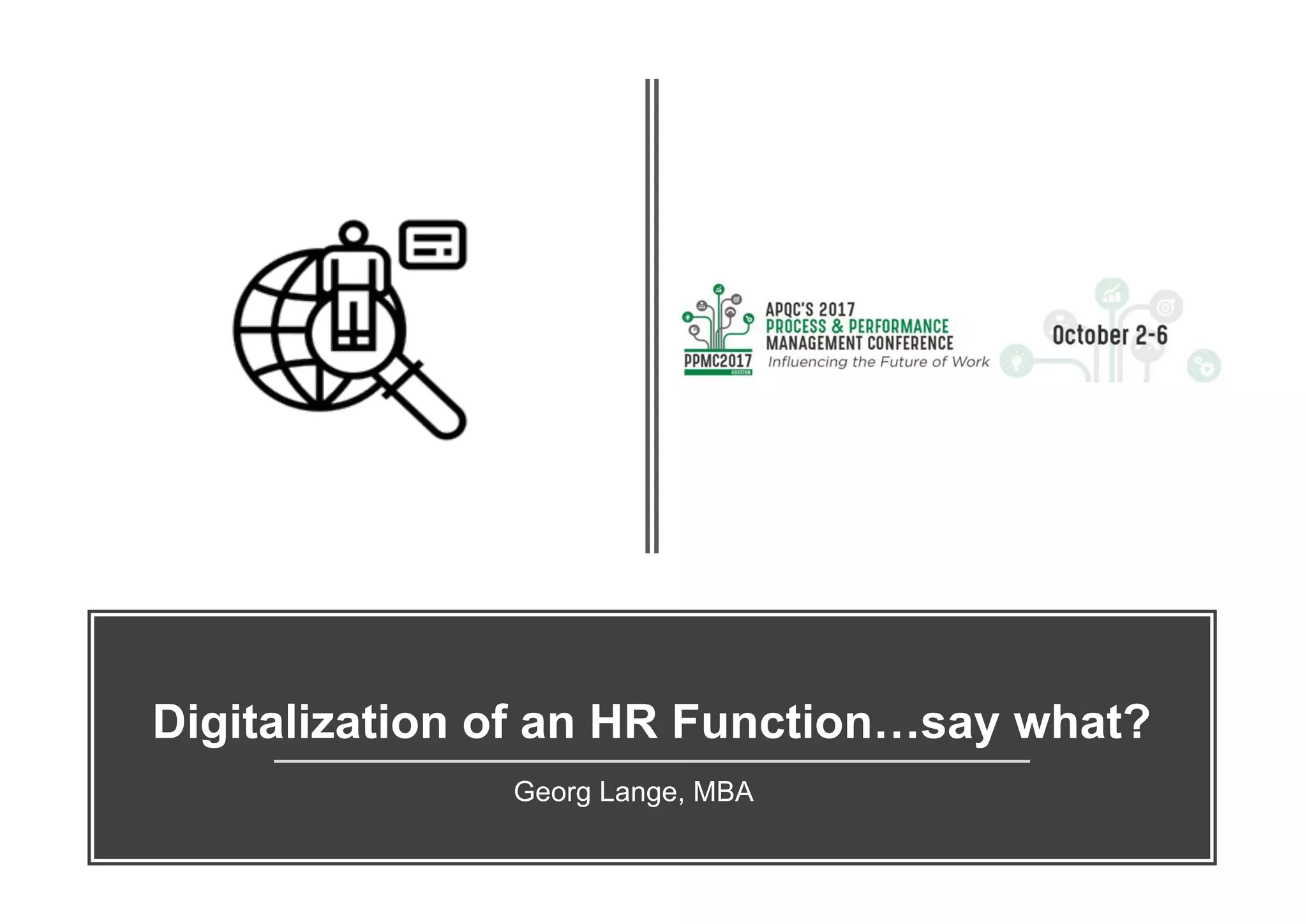 Digitalization of an HR Function by Georg Lange | PPT