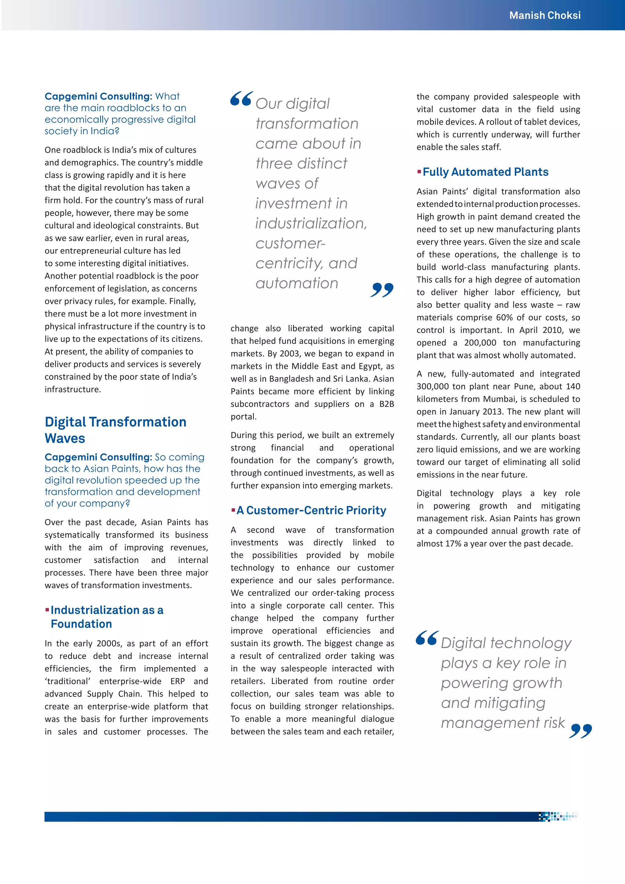 An interview with Manish Choksi Head of Strategy and Chief Information ...