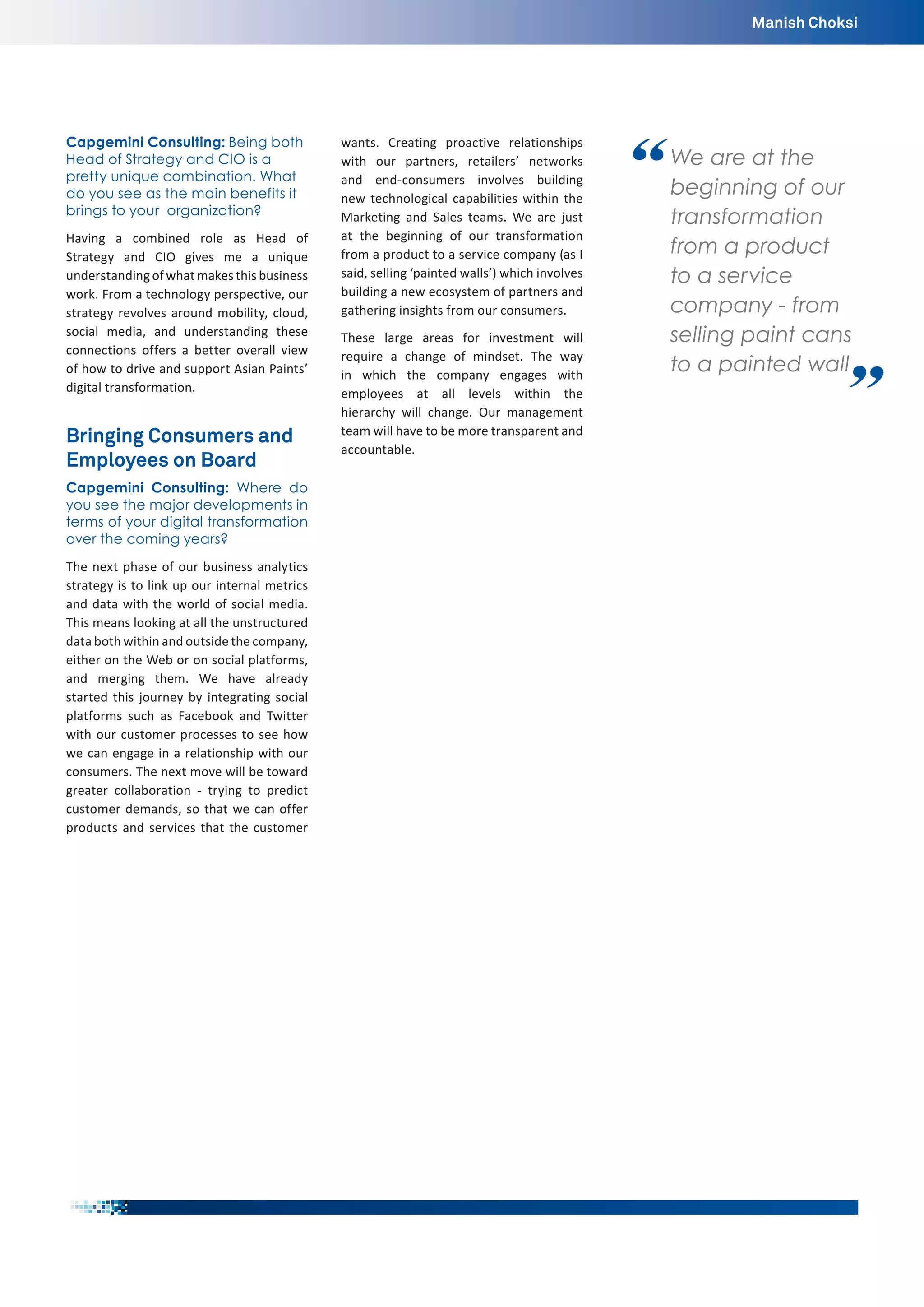 An interview with Manish Choksi Head of Strategy and Chief Information ...