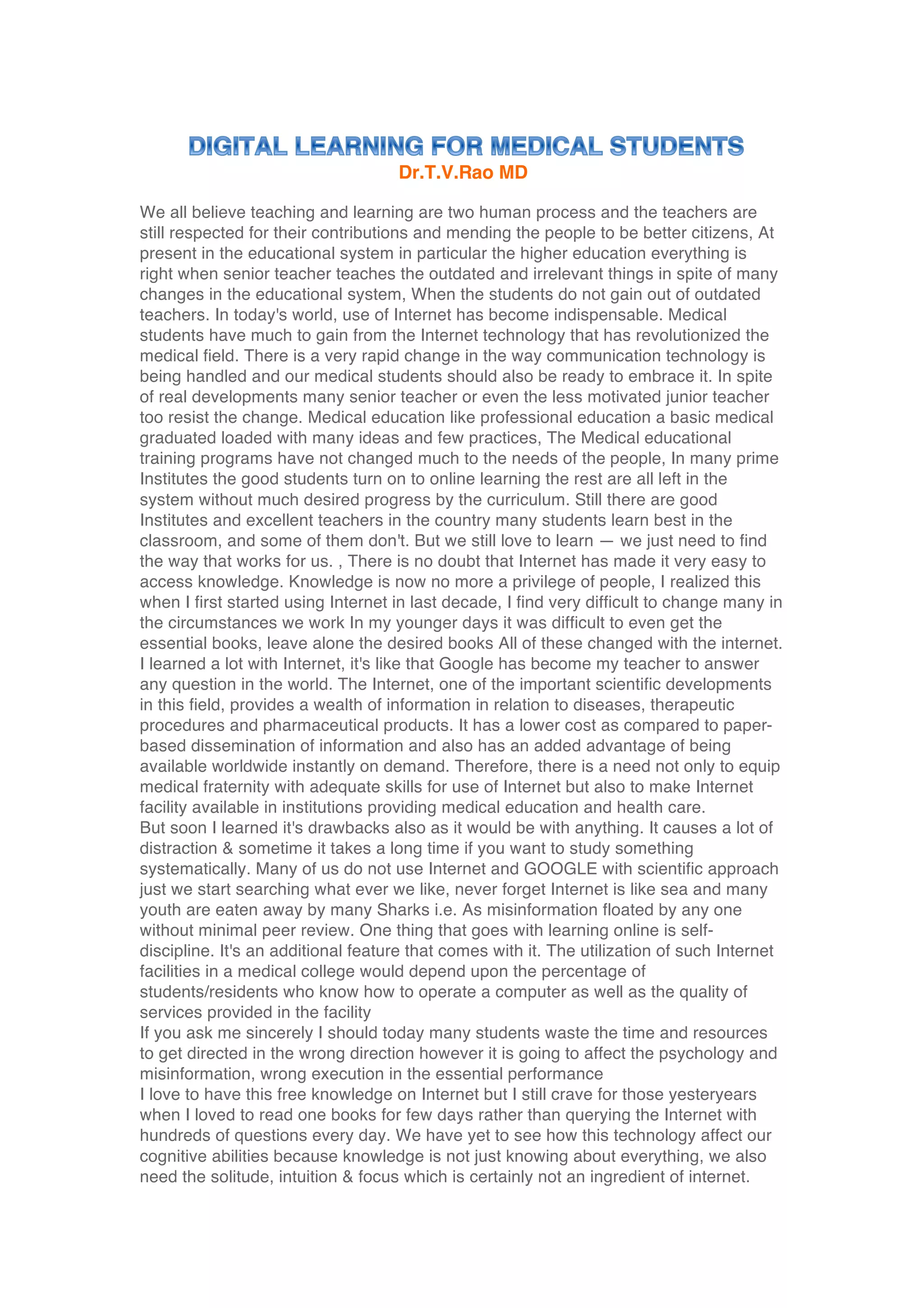 DIGITAL LEARNING FOR MEDICAL STUDENTS | PDF