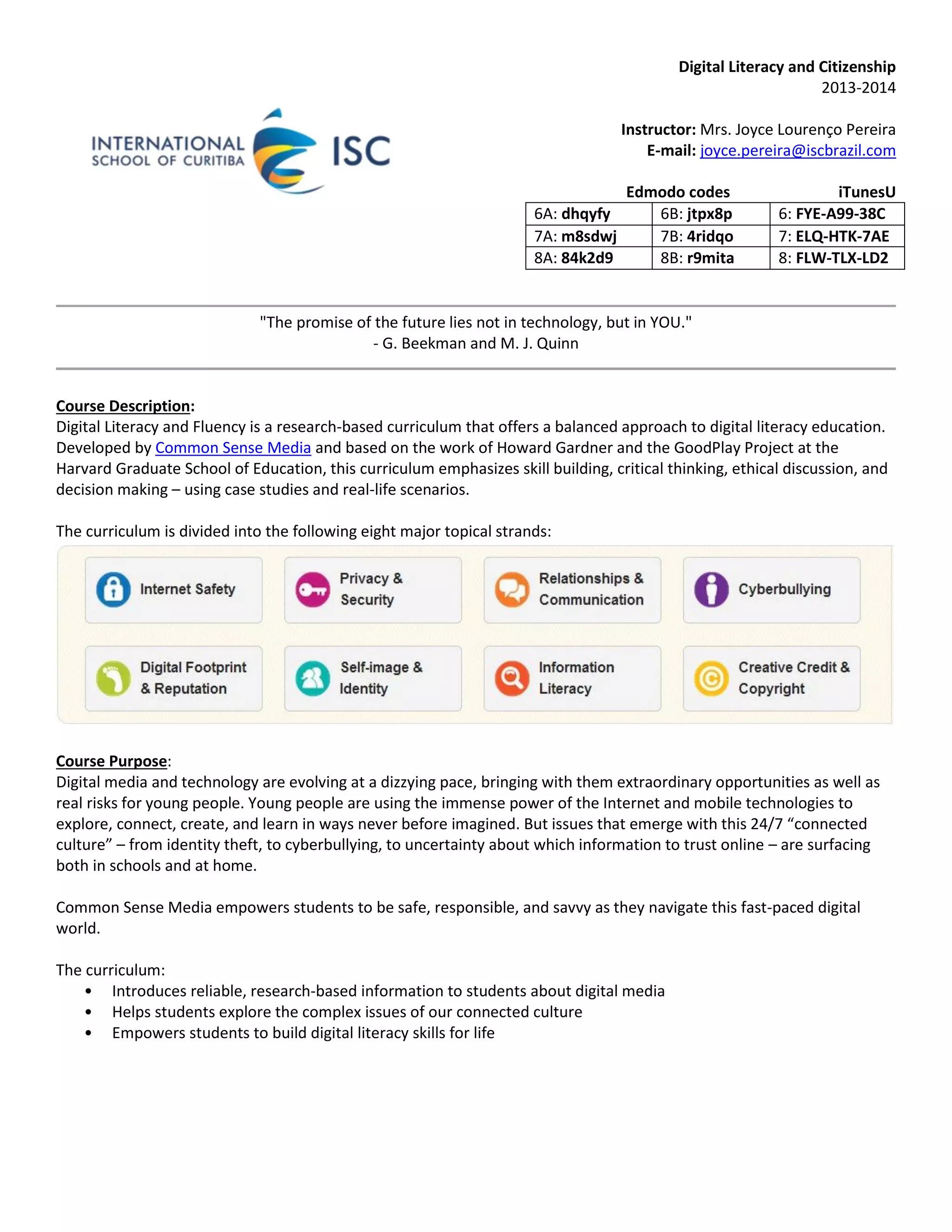Digital literacy and Citizenship syllabus | PDF
