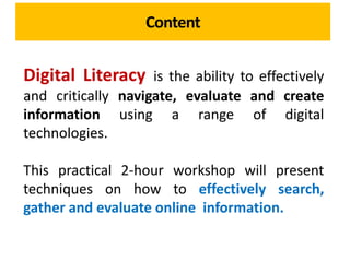 Digital Literacy: Learning How to Search and Evaluate Information | PDF