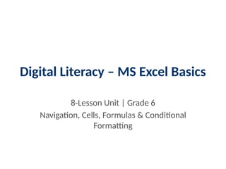 Digital Literacy Excel 8 Lessons for Kids | PPTX