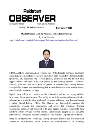 Digital literacy skills in pakistani option for librarians By Abid ...