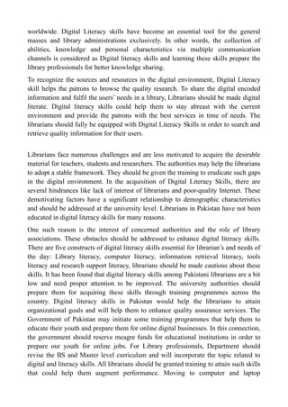 Digital literacy skills in pakistani option for librarians By Abid ...