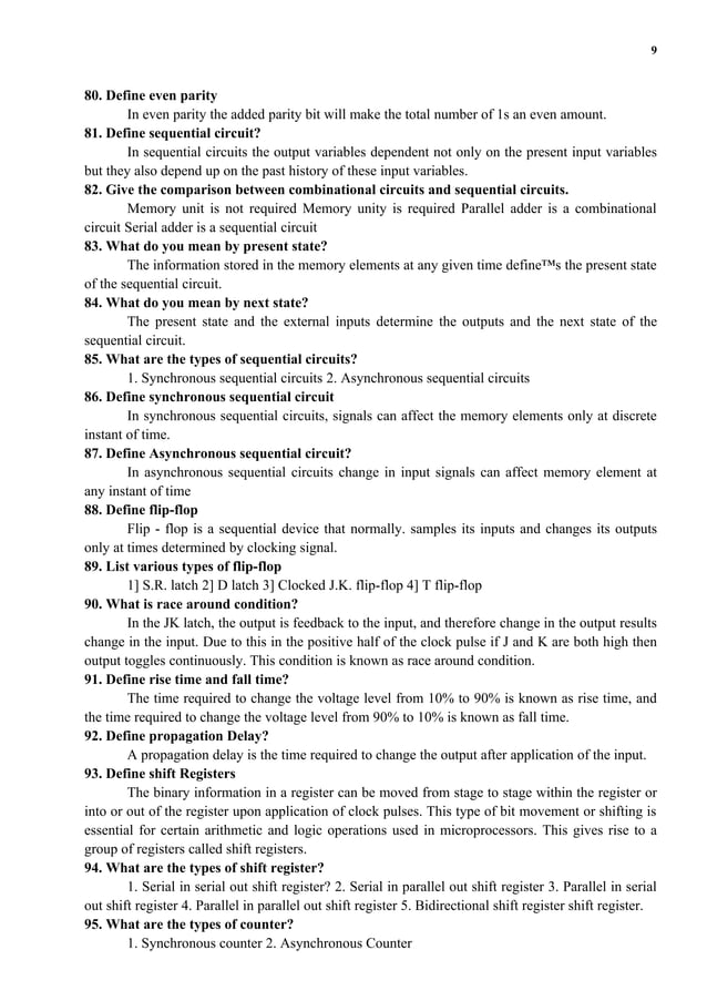 Digital logic circuits important question and answers for 5 units | DOC