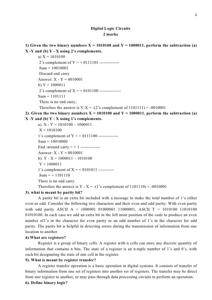 Digital Logic Circuits Important Question And Answers For 5 Units Digital Logic Circuits Important Question And Answers For 5 Units