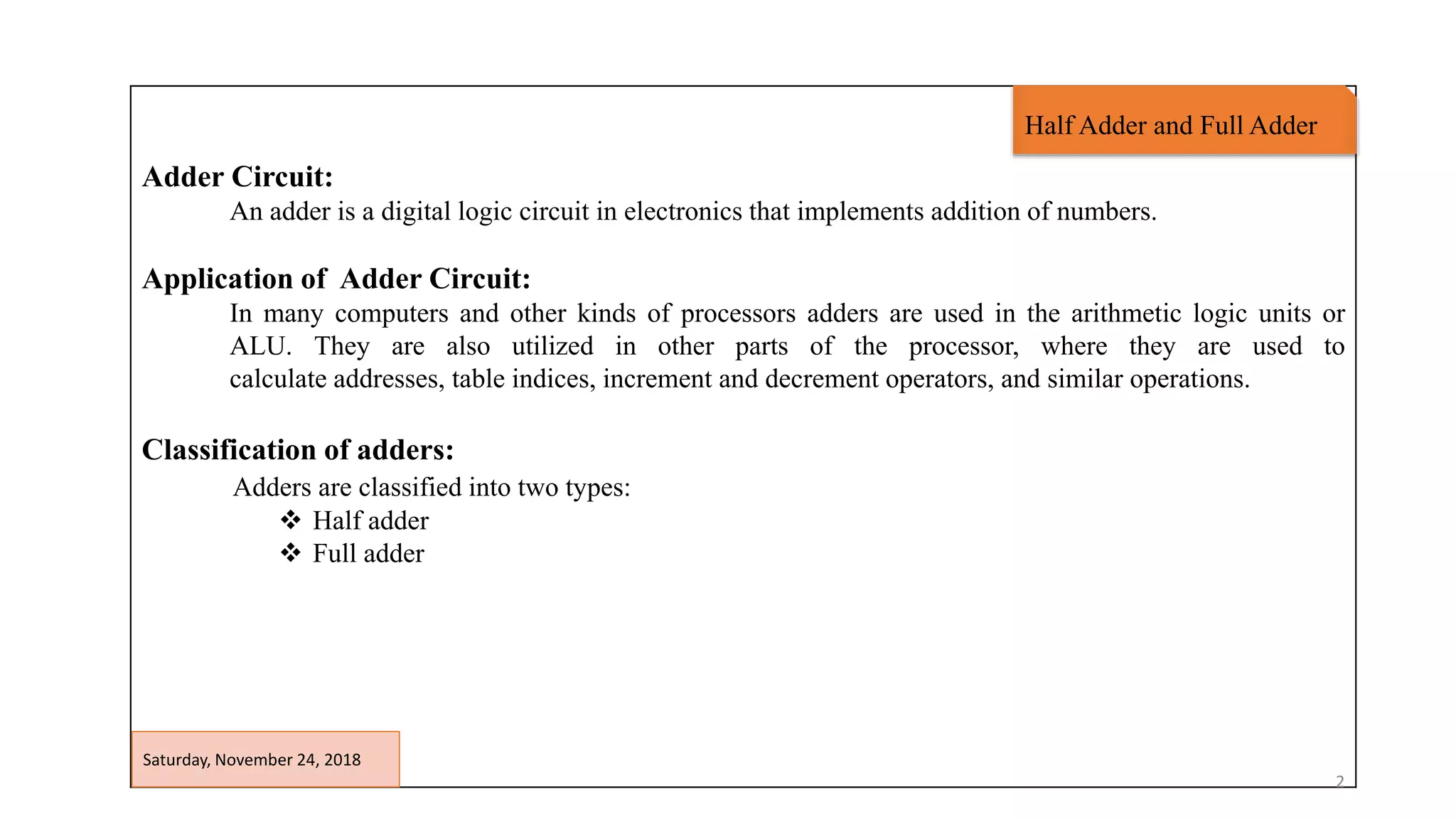 Introduction to Half and Full Adder Circuit - Part 01 | Digital Logic Design | | PPTX ...
