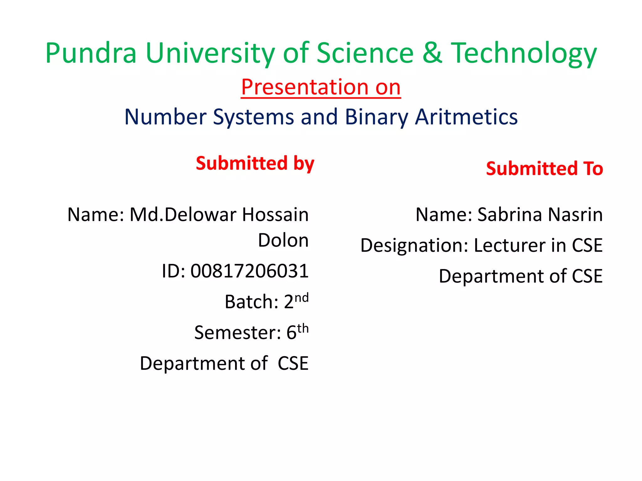 Number Systems and Binary Aritmetics | PPT
