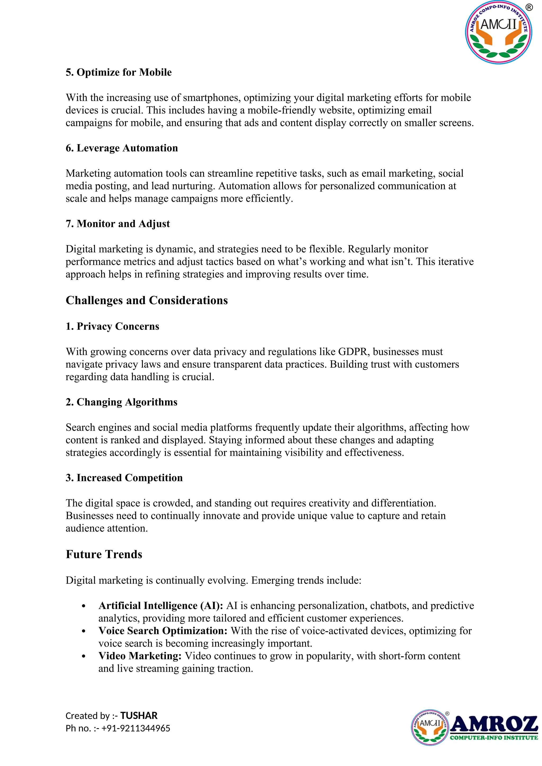 Digital Marketing.docx Amroz Institute / created by :- TUSHAR | DOCX