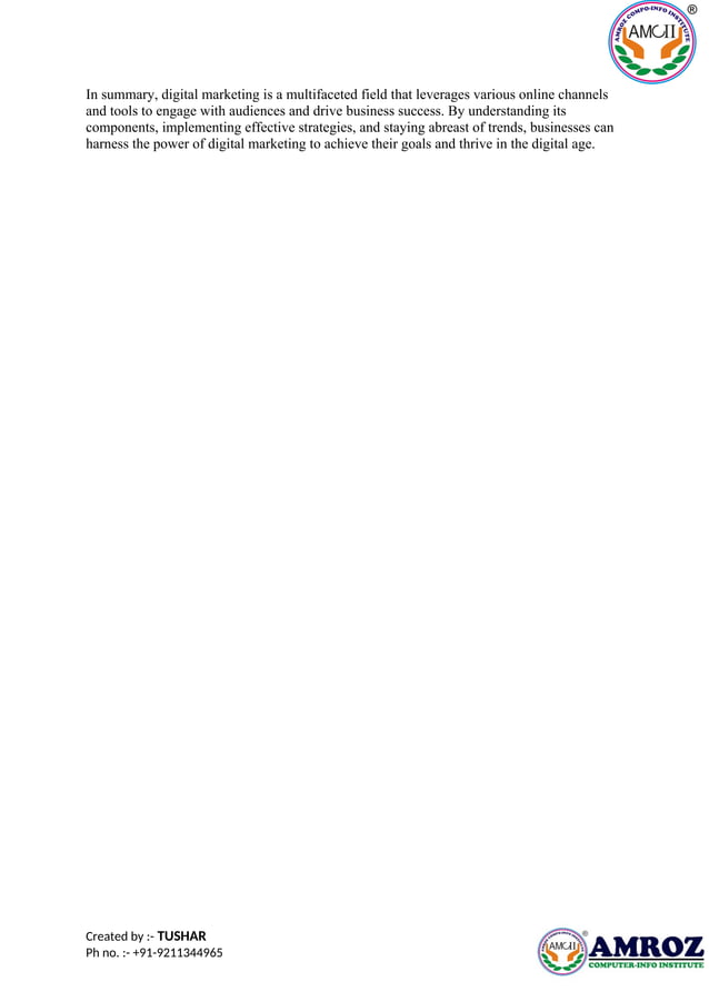 Digital Marketing.docx Amroz Institute / created by :- TUSHAR | PDF