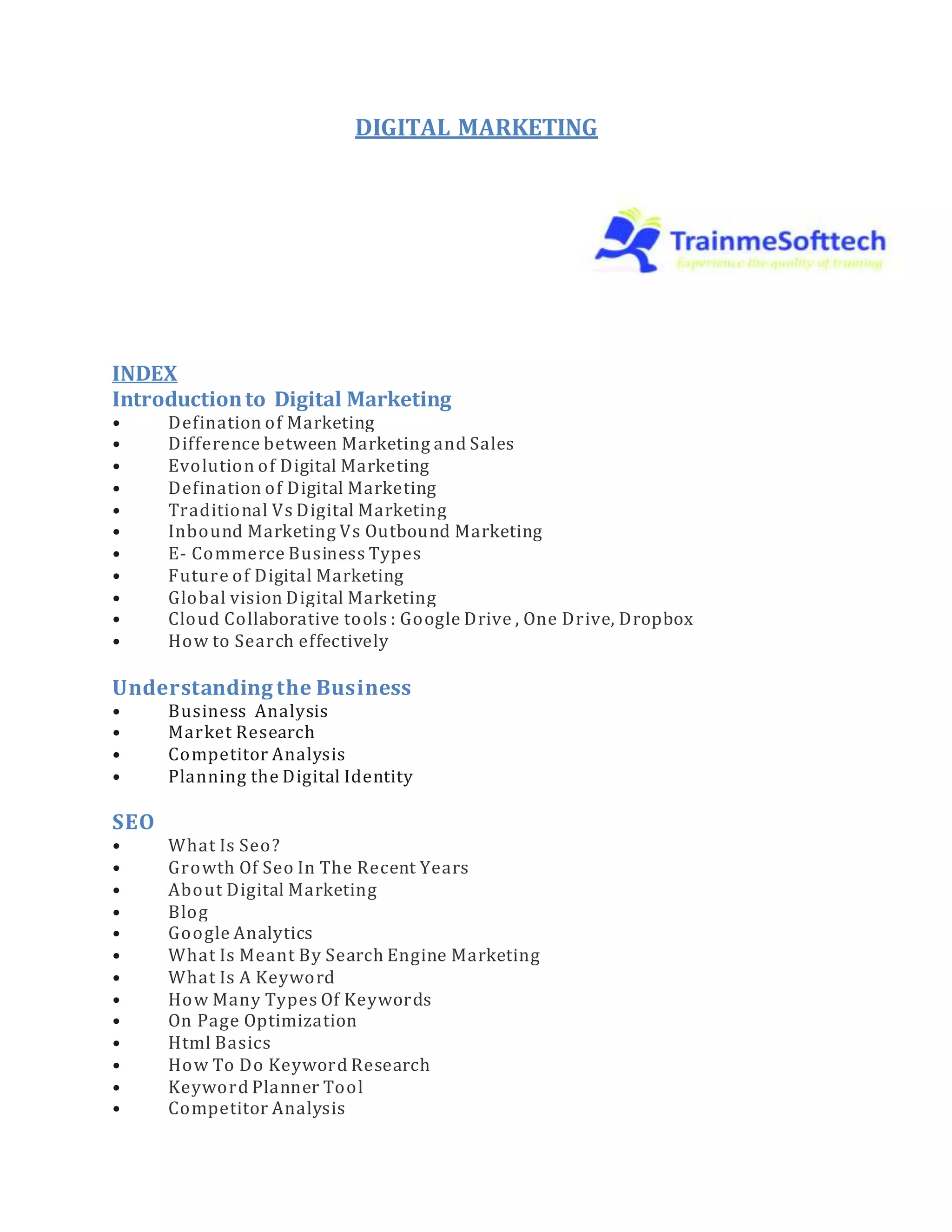 Digital marketing course content | DOCX | Search | Internet