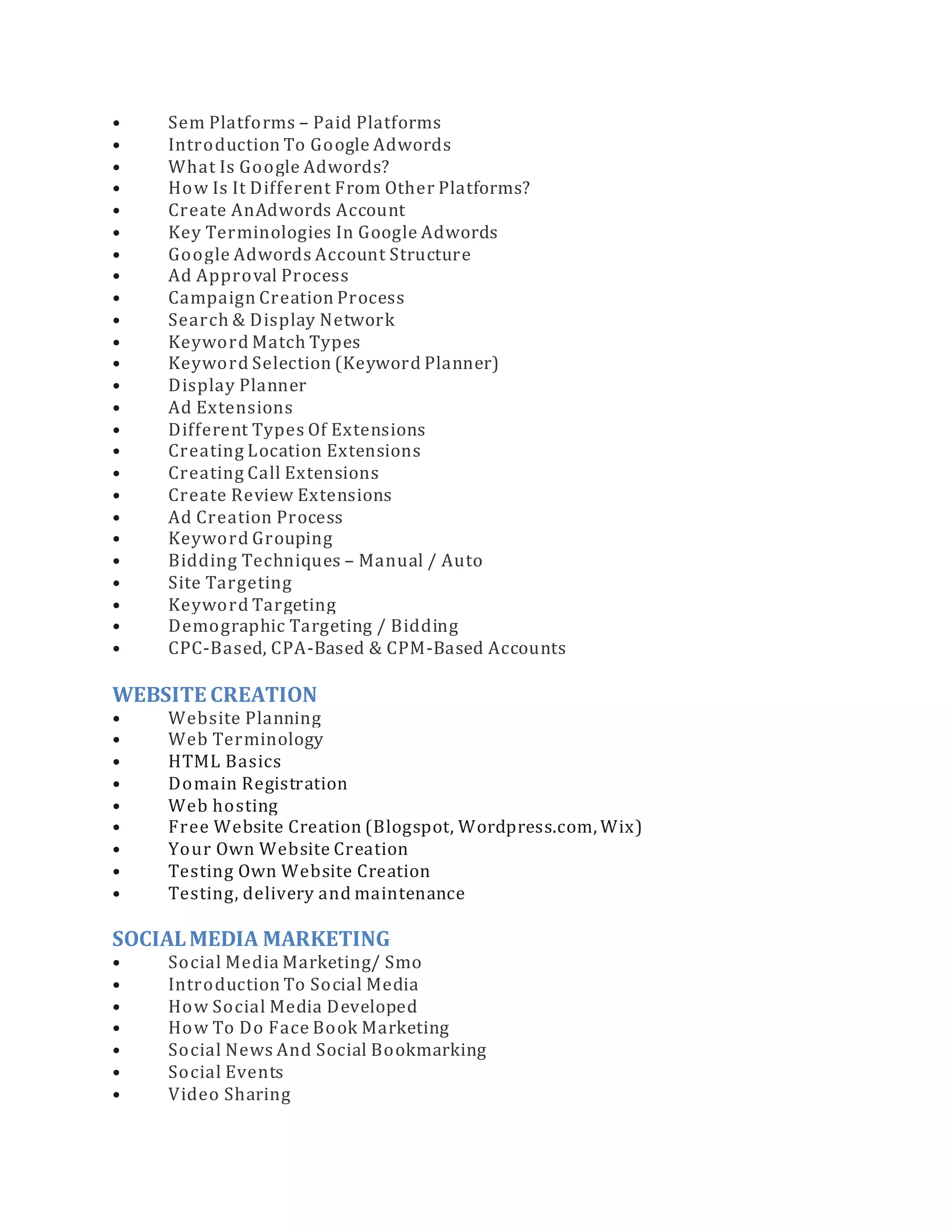 Digital marketing course content | PDF