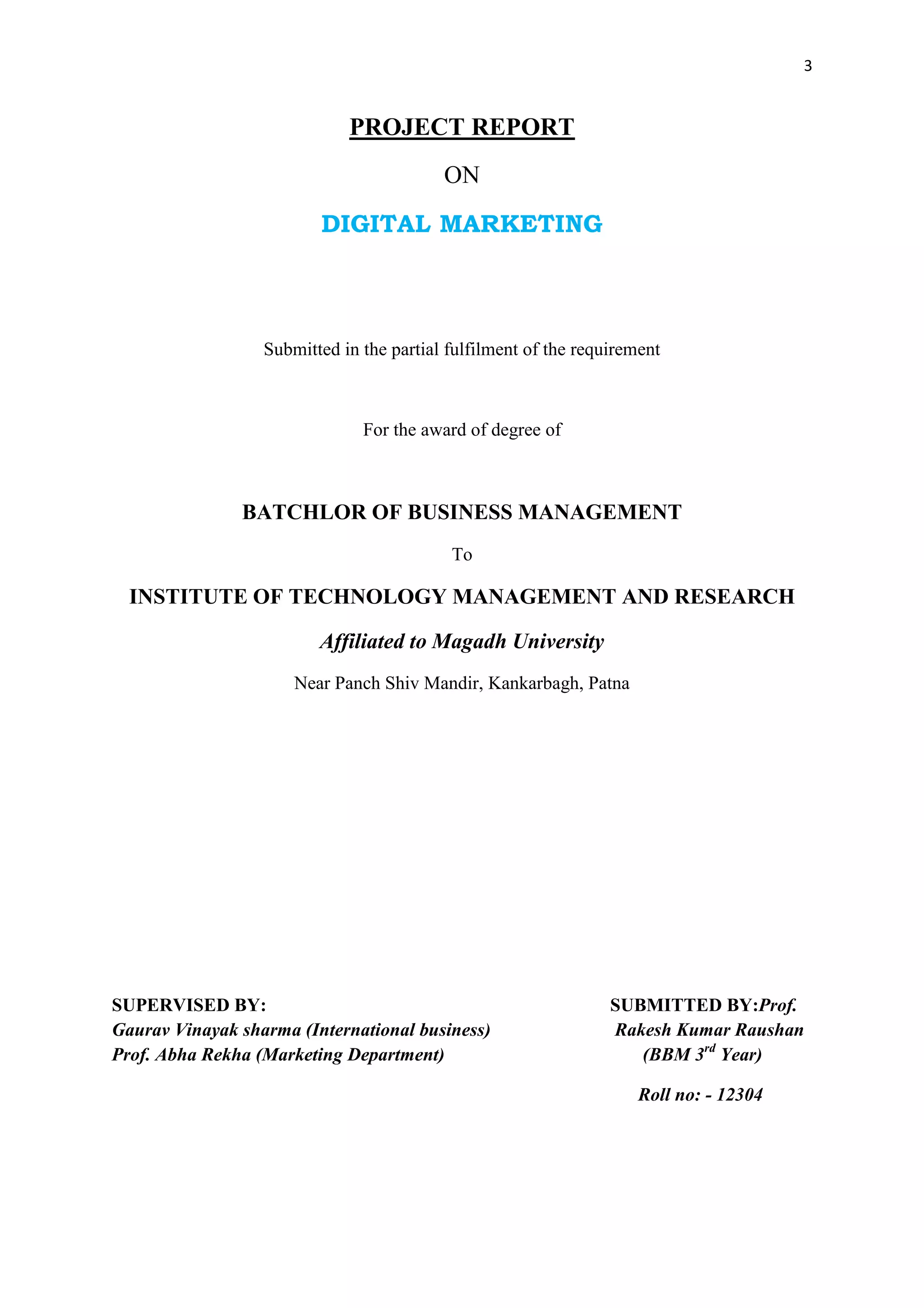 Digital marketing latest project report | PDF