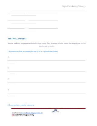Digital Marketing Strategy Template - 2019 (Worksheet, Content Calendar ...