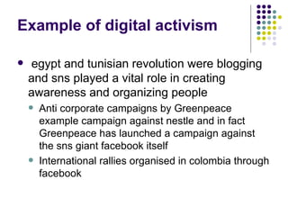 Digital Media Activism by Sharhad Haneef | PPT | Internet | Computing