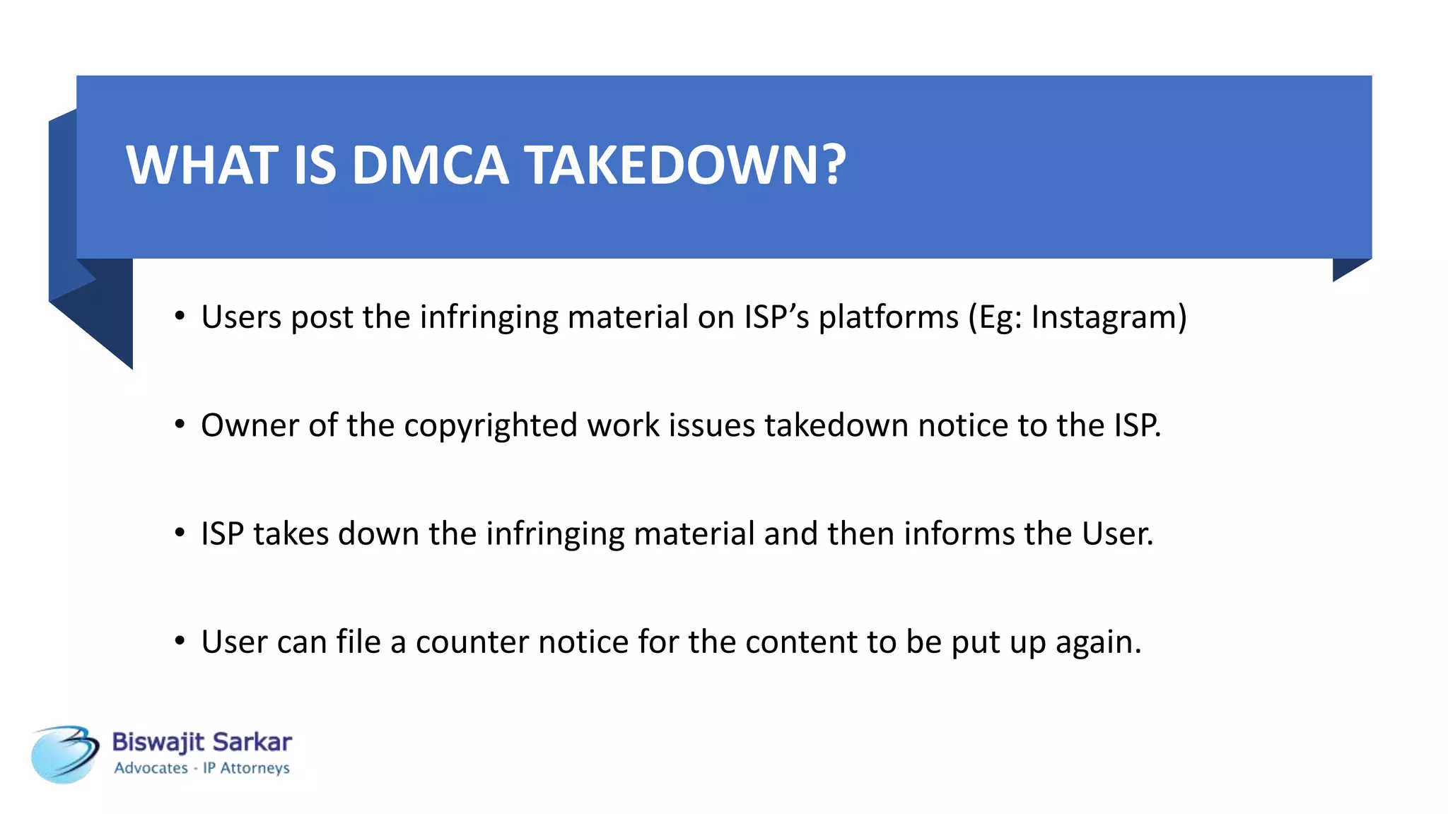 DIGITAL MILLENIUM COPYRIGHT ACT (DMCA) | Biswajit Sarkar IP Lawyer | PPTX