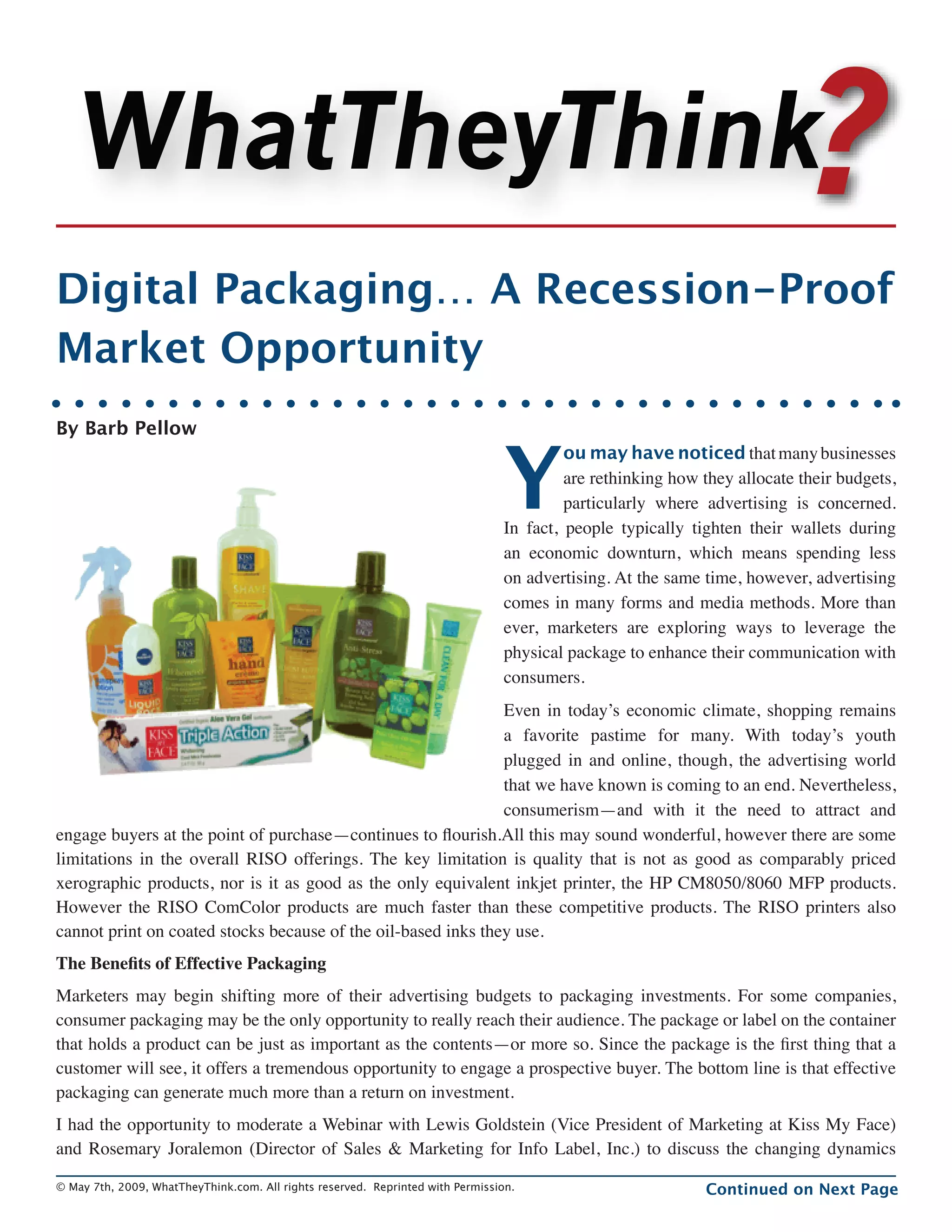 Digital Packaging: A Recession Proof Market Opportunity | PDF